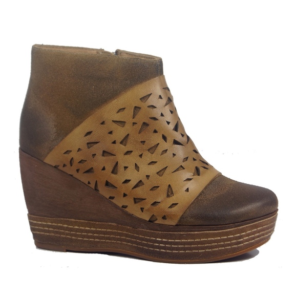 Antelope | Shoes | Antelope Laser Cut Leather Wedge Booties 4 Nwt ...